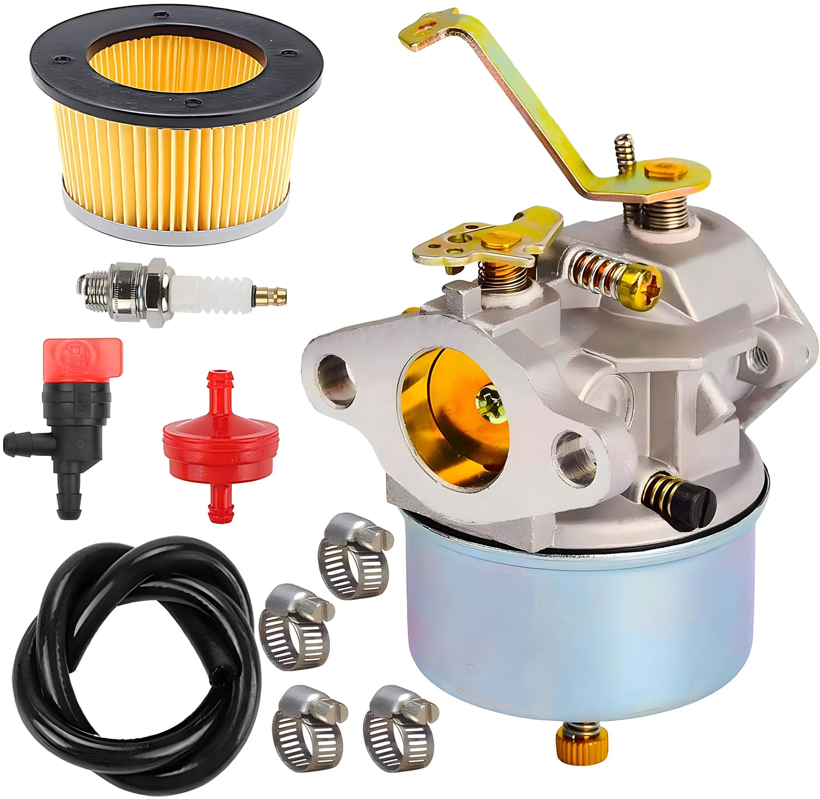 632230 Carburetor + 30727 Air Filter/Spark Plug for Tecumseh 5 HP 6 HP 632272 631828 631067 631067A H30 H50 H60 HH60 HH70 Engines 4 Cycle Engine Carb