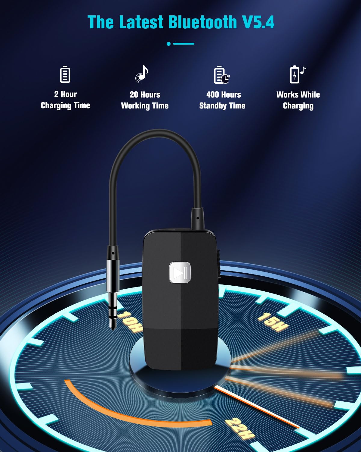 Golvery Upgraded Bluetooth 5.4 Receiver for Speaker, Wireless Audio Adapter for Home Audio Car Stereo with 3.5mm RCA Jack, 20 Hours Playtime, Dual Connection to 2 Phones, Easy Control ON/Off Slider