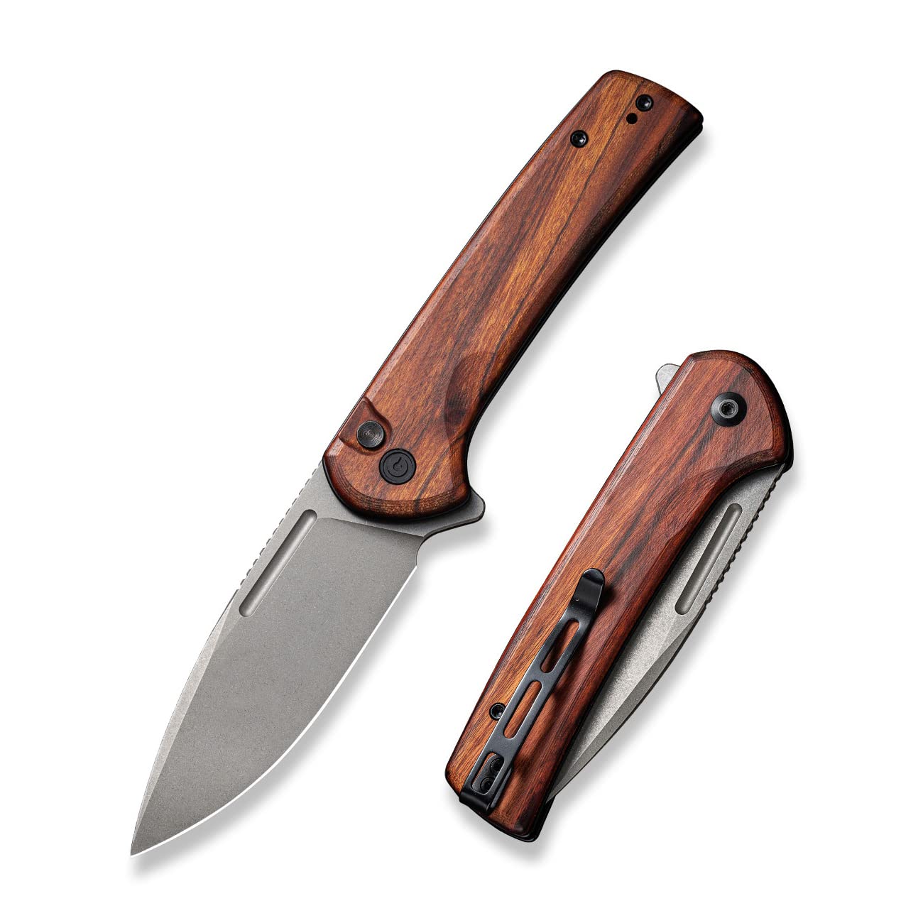 CIVIVI Pocket Knife for EDC, Conspirator Button Lock Folding Knife 3.48" Nitro-V Blade, Cuibourtia Wood Handle C21006-3
