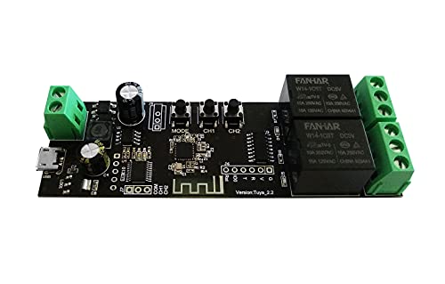 2 Channel WiFi Momentary Inching Relay Self-Locking Switch Module Smart Life/Tuya APP Control WiFi Relay Module for Garage Door Opener, DC 7-32V WiFi Relay Switch Compatible with Alexa Goolge Home