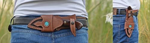 TIGEROUS Handmade Damascus Hunting Knife with Scout Horizontal Carry Leather Sheath Fixed Blade Full Tang for Camping, Hiking, Skinning,Survival (Deer Hunter) (Apo)