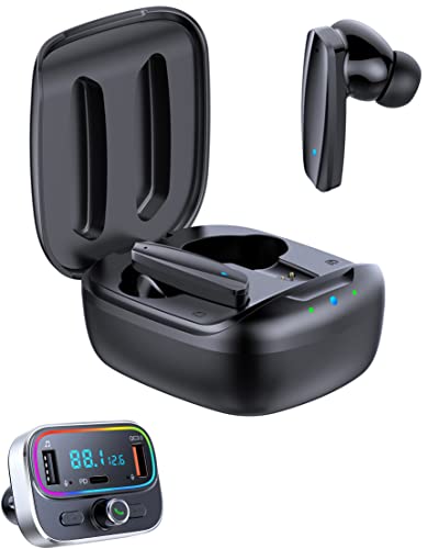 True Wireless Stereo Bluetooth Earbuds with Charging Case, Bluetooth 5.0 in-Ear Stereo Headphones, Built-in Mic, Premium Sound Earphones, Deep Bass, HiFi Audio, Sports Black