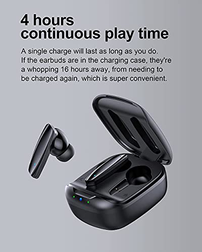 True Wireless Stereo Bluetooth Earbuds with Charging Case, Bluetooth 5.0 in-Ear Stereo Headphones, Built-in Mic, Premium Sound Earphones, Deep Bass, HiFi Audio, Sports Black