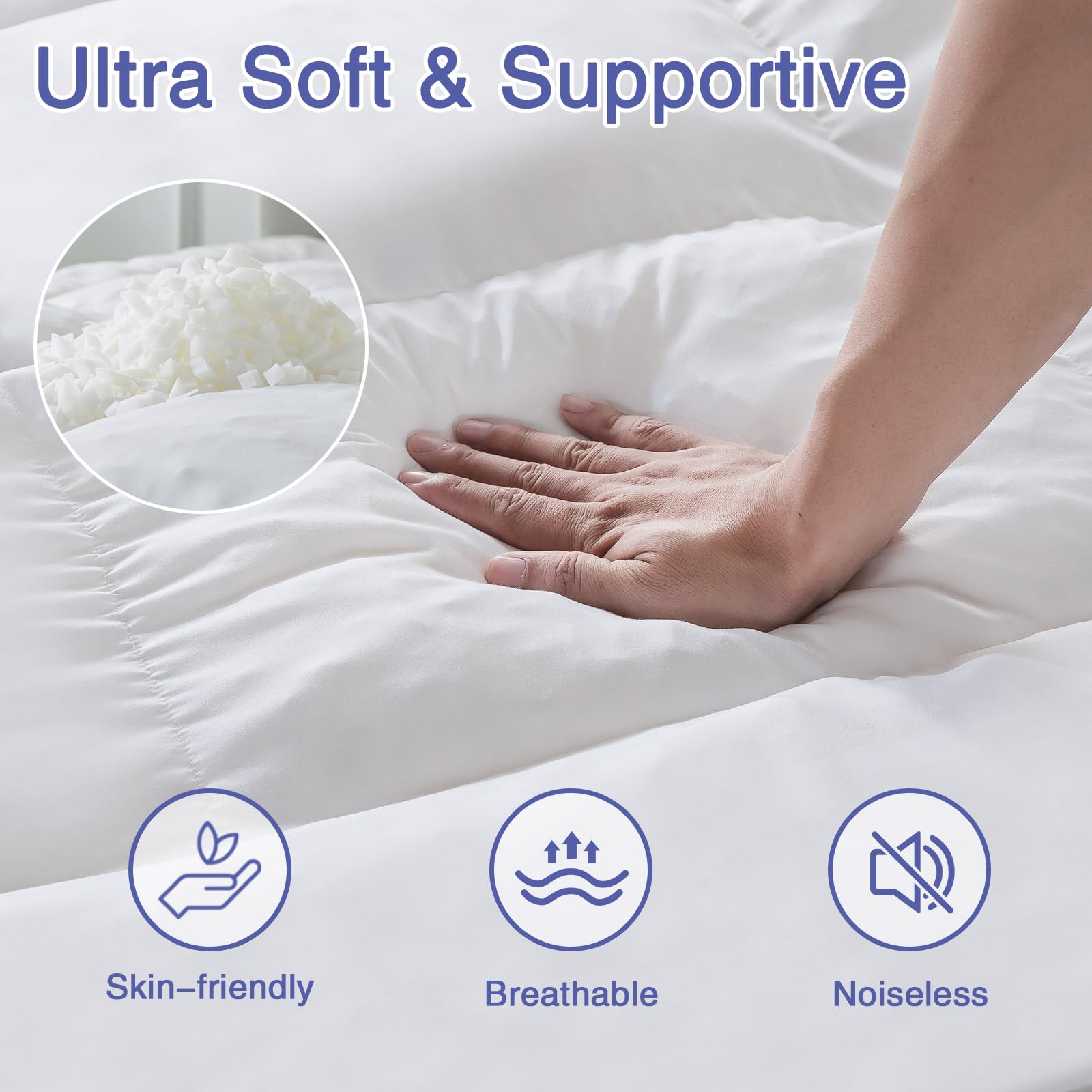 WhatsBedding 3 Inch Memory Foam Mattress Topper California King Size, Breathable Fluffy Shredded Memory Foam Filled Pillow Top, 4 Anchor Elastic Bands, 84x72x3 Inch