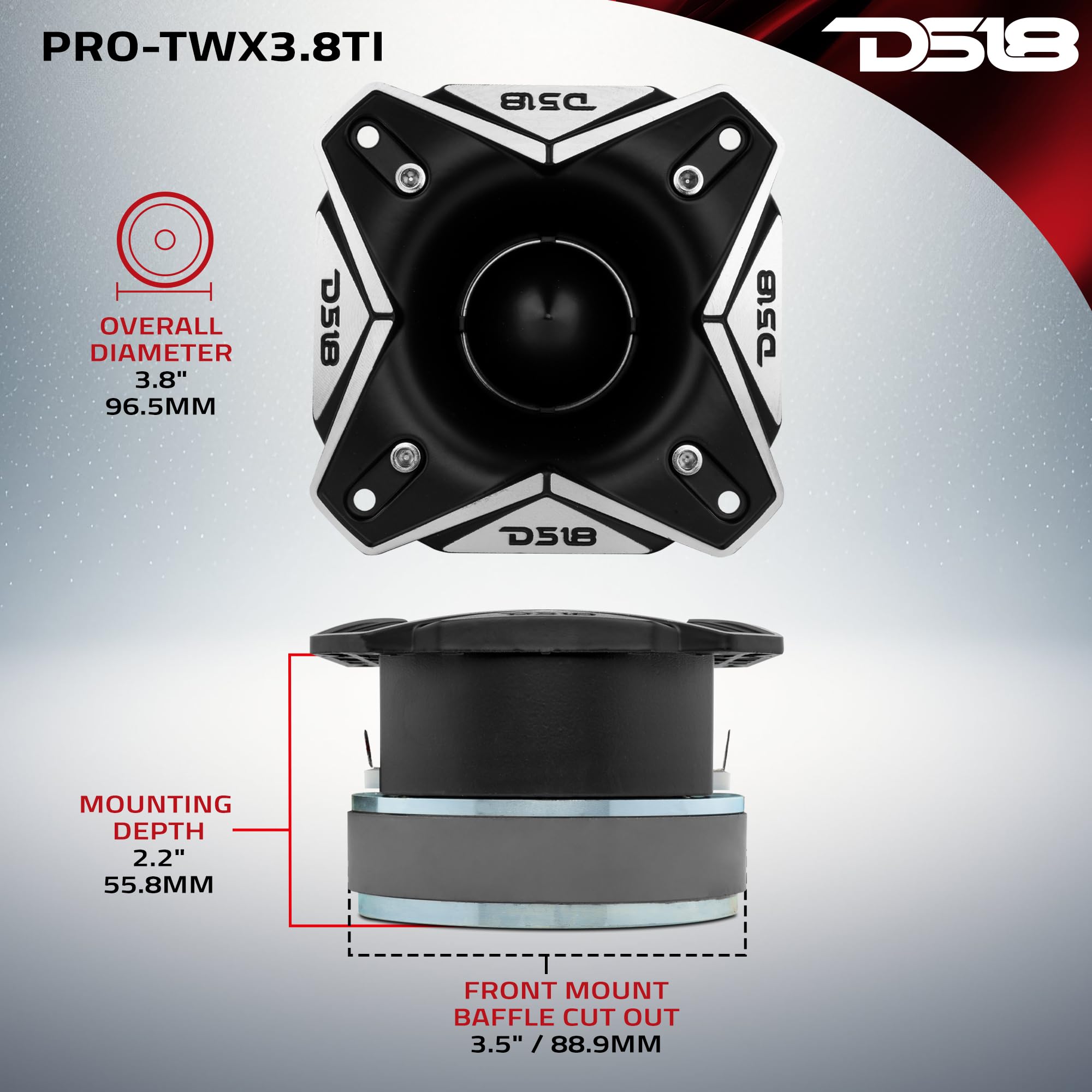 DS18 PRO-TWX3.8TI 3.8" Super Bullet Tweeter 250 Watts 1.5" Titanium 8-Ohm Vc, Super Bullet Compression Tweeter - Single