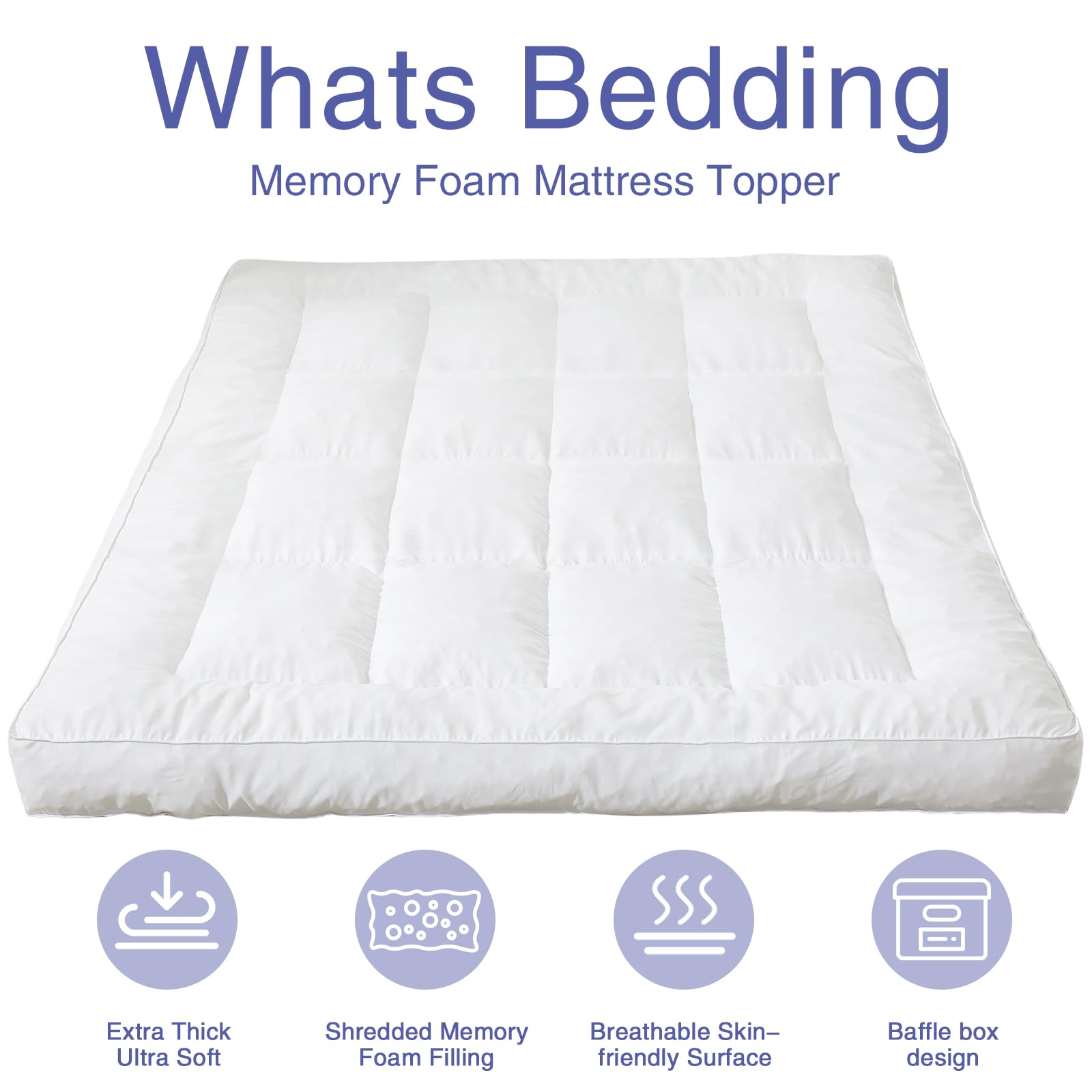WhatsBedding 3 Inch Memory Foam Mattress Topper California King Size, Breathable Fluffy Shredded Memory Foam Filled Pillow Top, 4 Anchor Elastic Bands, 84x72x3 Inch