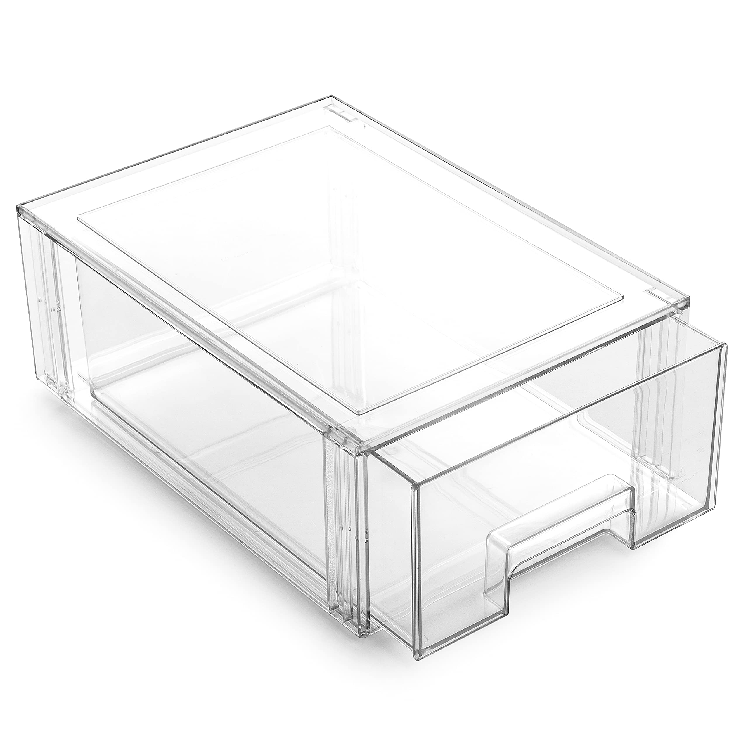 BINO | Stackable Storage Drawer | THE CRATE COLLECTION | Clear Storage Bins with Drawers for Pantry Shelf Organization and Storage | Fridge Organizer | Stackable Storage Bins for Organization | Large