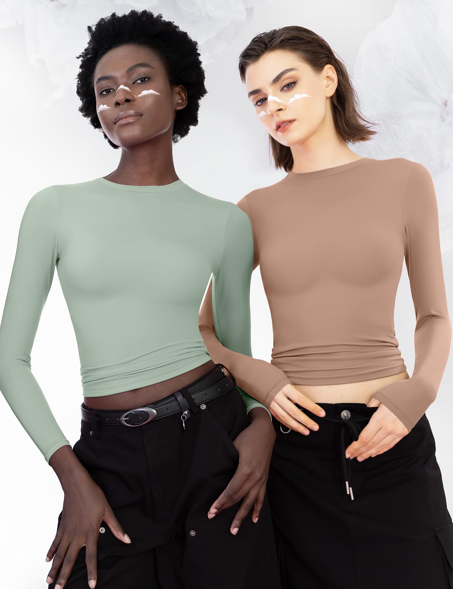 PUMIEY Women's Long Sleeve T Shirts Crew Neck Slim Fit Going Out Tops for Women Sexy Basic Tee, Sage Large