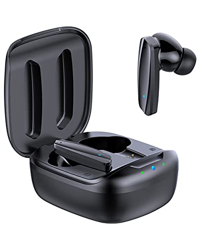 True Wireless Stereo Bluetooth Earbuds with Charging Case, Bluetooth 5.0 in-Ear Stereo Headphones, Built-in Mic, Premium Sound Earphones, Deep Bass, HiFi Audio, Sports Black