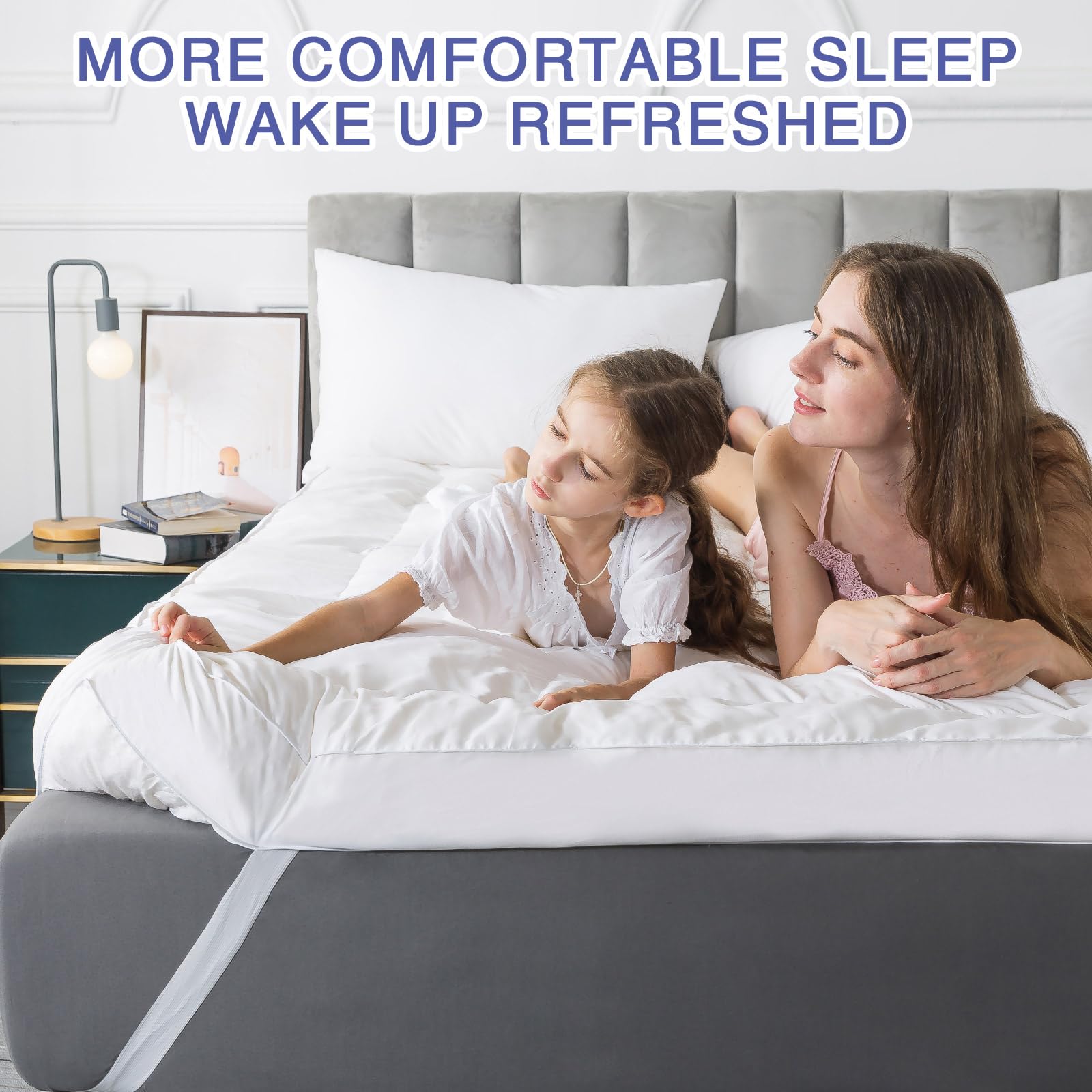 WhatsBedding 3 Inch Memory Foam Mattress Topper California King Size, Breathable Fluffy Shredded Memory Foam Filled Pillow Top, 4 Anchor Elastic Bands, 84x72x3 Inch