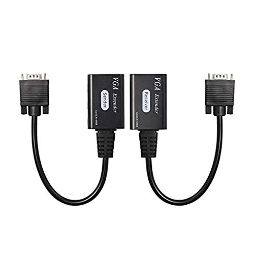 XMSJSIY VGA Extender Over Cat5e/6, VGA Male to RJ45 Ethernet LAN Extender Converter Signal Sender Repeater for HDTV HDPC PS4 STB 1080P Up to 60m (1 Transmitter + 1 Receiver)