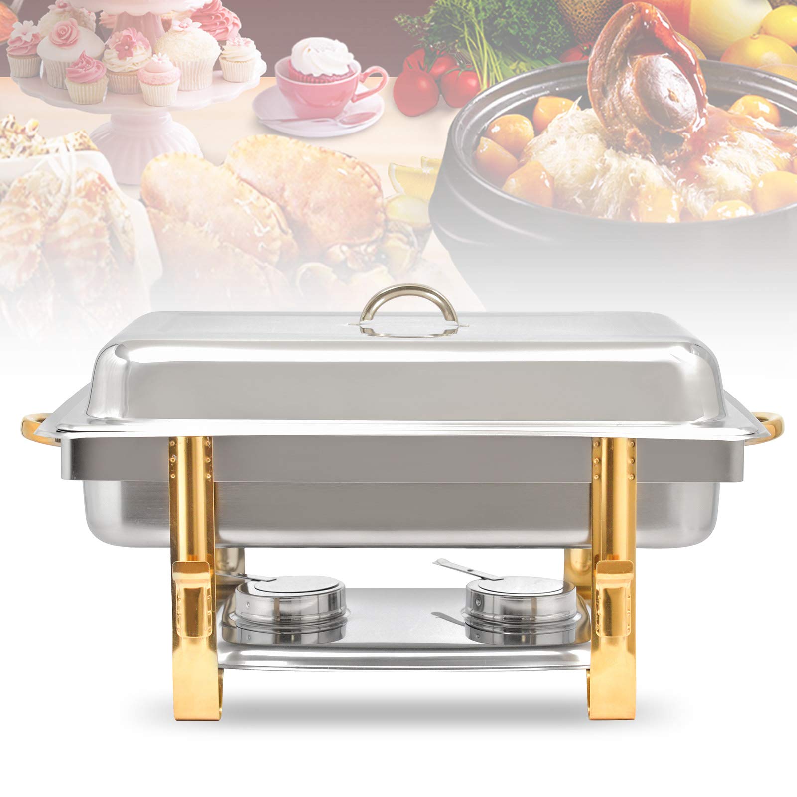 DOONARCES 9L/8 Quart Stainless Steel Chafing Dish Buffet Tray Chafer Food Warmer Catering Pans Container with Warmer Stove,Lid, Folding Frame