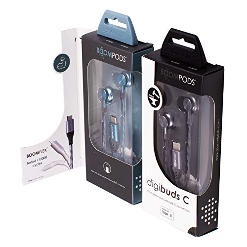 BoomPods Digibuds USB-C Headphones - Best in-Ear Digital Earbuds with USBC Type Connector, Fabric Braided Cable, Sweatproof, Wired Inline Controls for Seamless Entertainment (Graphite)