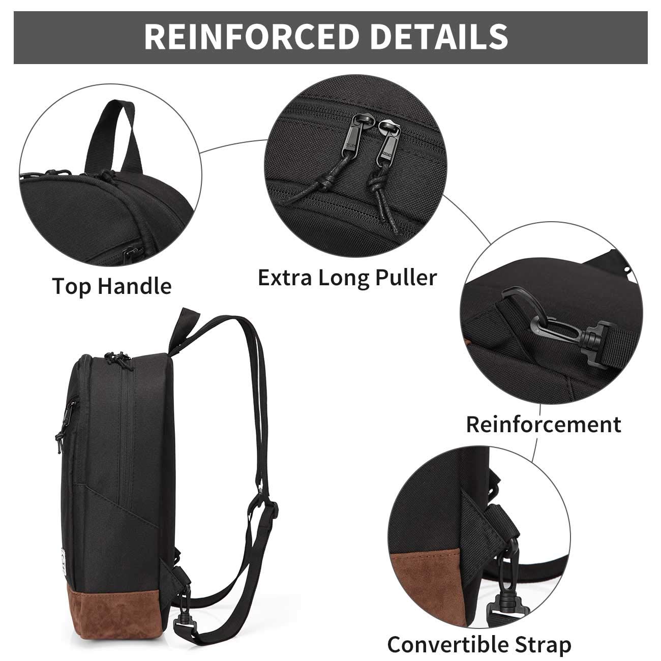 VASCHY Sling Bag for Men Women, Small Backpack Crossbody Man Shoulder Bag Purse Chest Bag for Travel Hiking Black