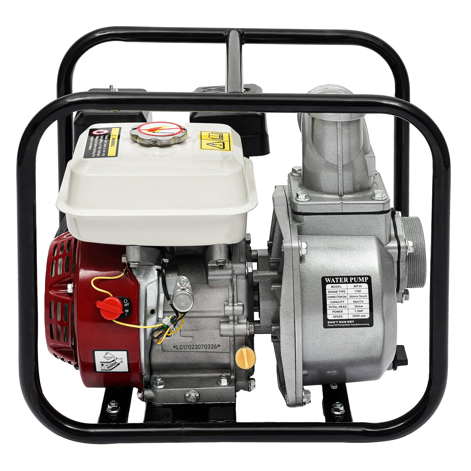 4-Stroke 7.5 HP Gasoline Engine Water Pump,210cc 3in Gasoline Powered Water Transfer Pump,Single Cylinder Air-cooled Trash Pump for Reenhouse Planting,Ground Cleaning,Fishpond Aquaculture…