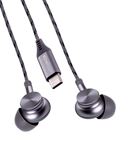 BoomPods Digibuds USB-C Headphones - Best in-Ear Digital Earbuds with USBC Type Connector, Fabric Braided Cable, Sweatproof, Wired Inline Controls for Seamless Entertainment (Graphite)