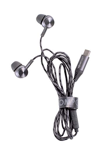 BoomPods Digibuds USB-C Headphones - Best in-Ear Digital Earbuds with USBC Type Connector, Fabric Braided Cable, Sweatproof, Wired Inline Controls for Seamless Entertainment (Graphite)