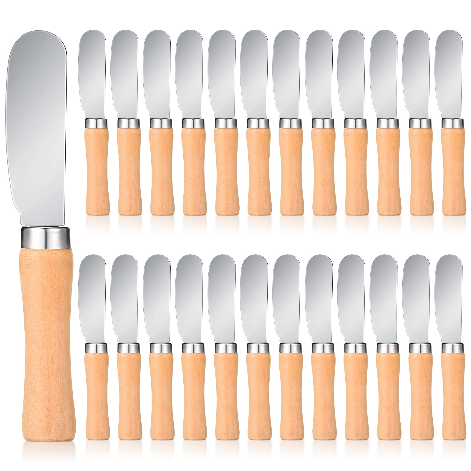 Butter Spreader Knife 4.5 Inch Wide Blade Stainless Steel Knife with Wood Handle Multipurpose Cheese Butter Spreader Knives for Kitchen Birthday Wedding Christmas(25 Pieces)