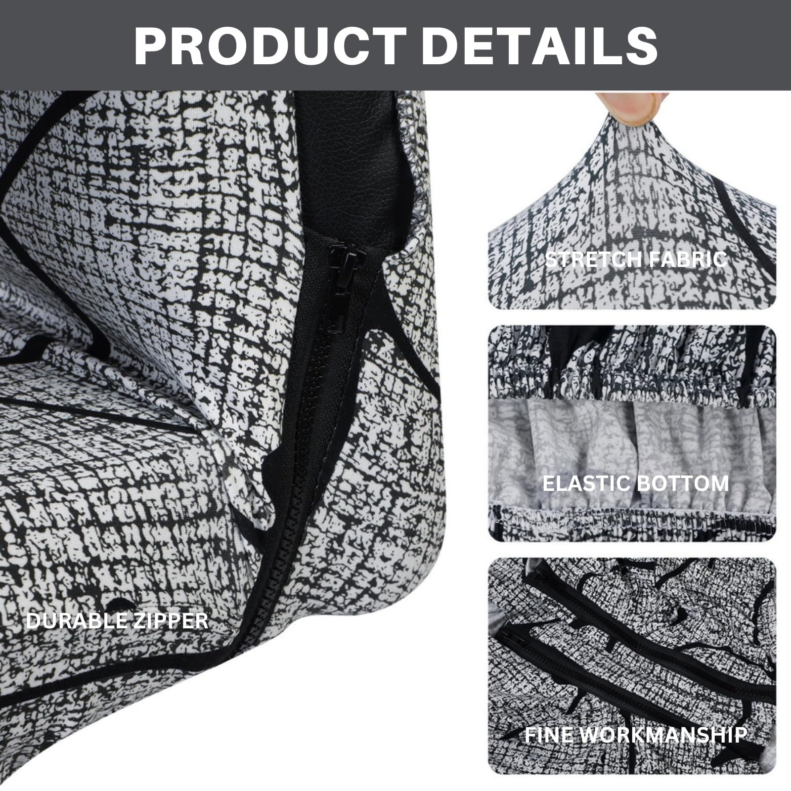 SearchI Office Chair Cover with Durable Zipper, Printed Washable Stretchable Desk Chair Cover, High Back Computer Chair Cover, Office Chair Seat Slipcover (Grey Pattern, Medium)