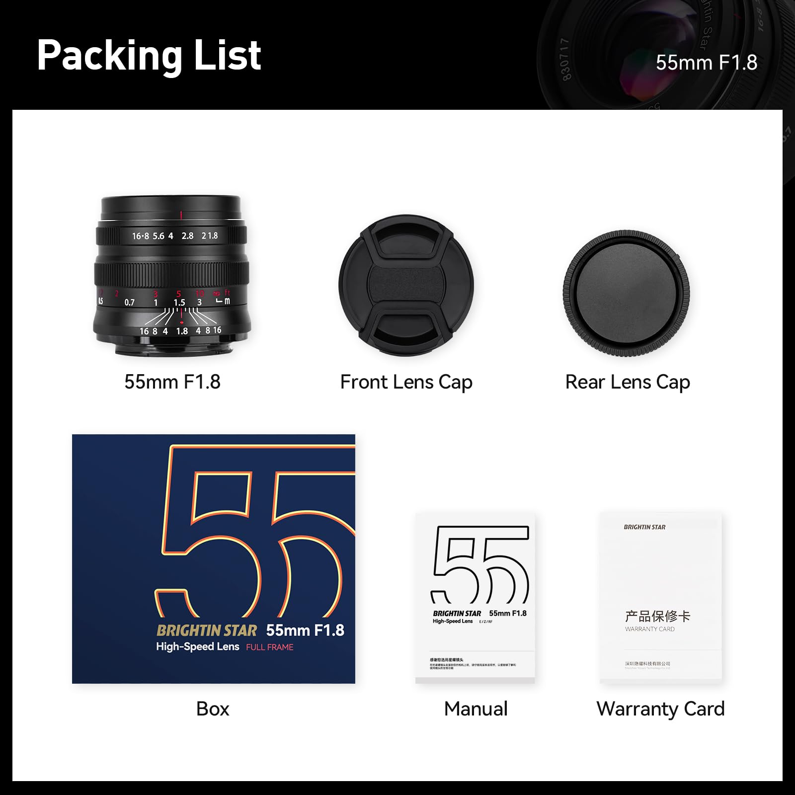 Brightin Star 55mm F1.8 Full Frame Manual Focus MF Large Aperture Prime Standard Fixed Focal Lens, Fit for Canon RF-Mount EOS-RP, EOS-R, EOS-R5, EOS R7, EOS-R6, EOS-R3, EOS-R10