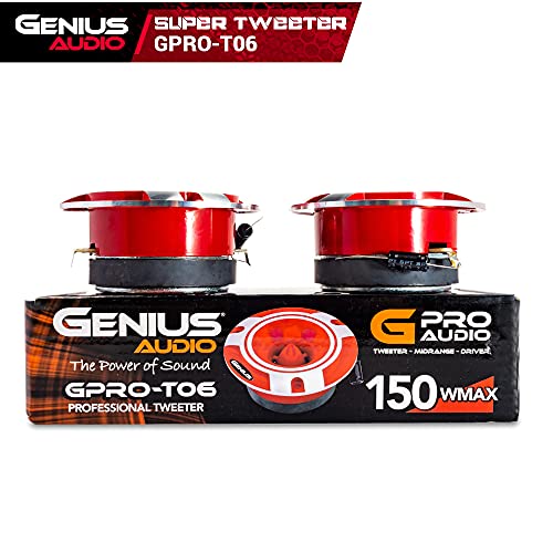 Genius Audio GPRO-T06 1", 35 Watts RMS - 150 Watts Max, Pro Audio Super Tweeter Speaker, Aluminum Diaphragm Car Audio Speaker, Ferrite Y25 Magnet, 4 Ohms (2 Speakers)