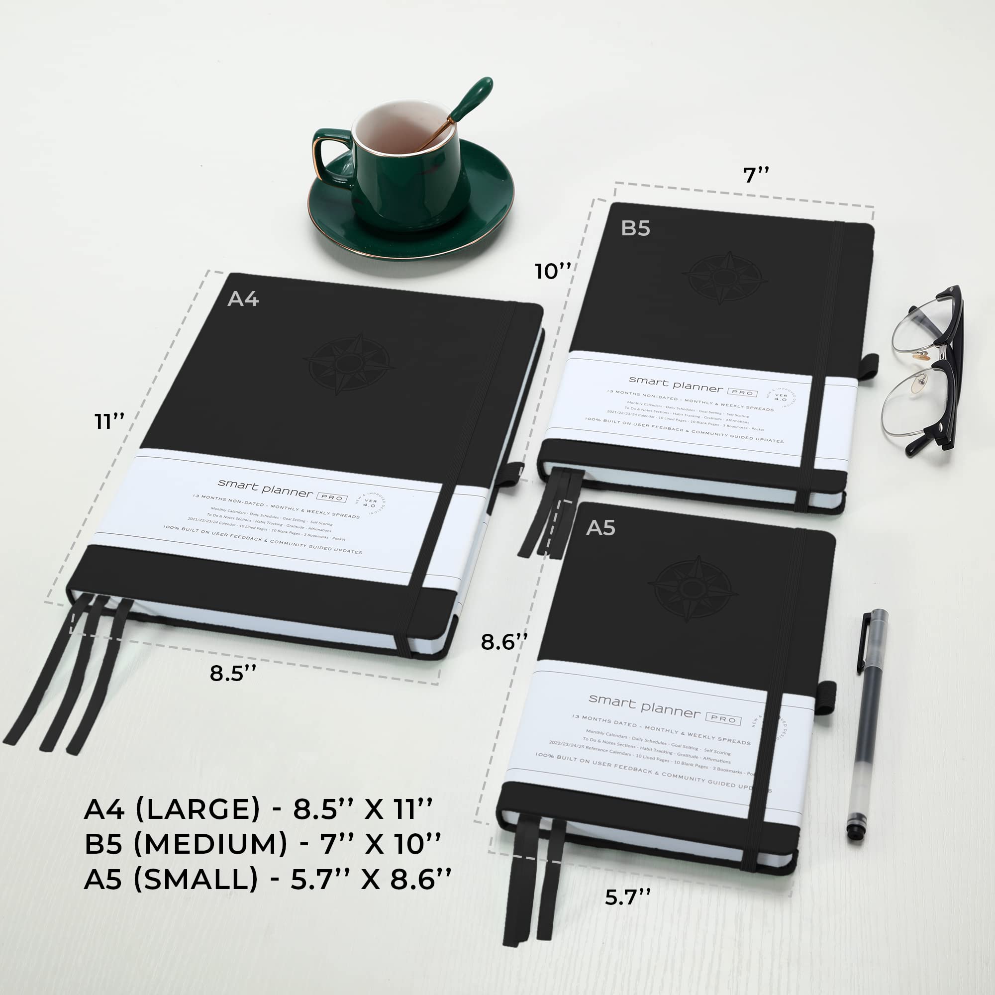 Smart Planner Pro β Small 8.6 x 5.7 inches (A5) β Undated Agenda Daily Planner β Tested & Proven to Achieve Goals & Increase Productivity, Time Management & Happiness with Weekly, Monthly, Gratitude Sections, Back Pocket (Black)