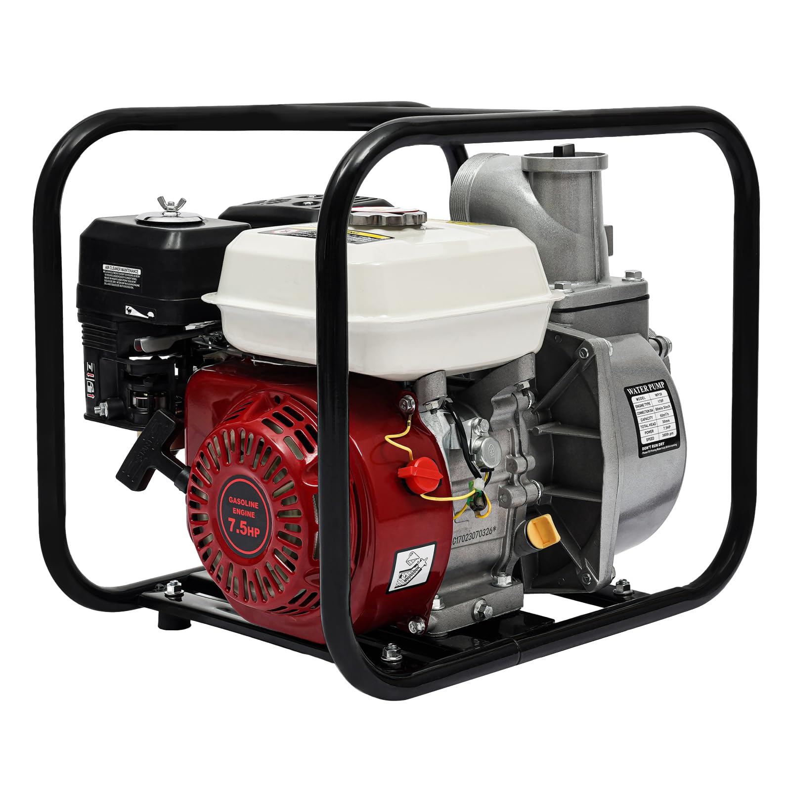 4-Stroke 7.5 HP Gasoline Engine Water Pump,210cc 3in Gasoline Powered Water Transfer Pump,Single Cylinder Air-cooled Trash Pump for Reenhouse Planting,Ground Cleaning,Fishpond Aquaculture…
