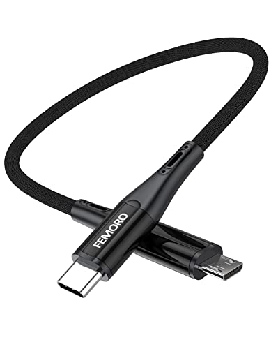 USB C to Micro USB Cable, FEMORO 1 Feet Micro USB to USB C Cable 480Mbps OTG Braided Short Type C to Micro USB Cable Compatible for MacBook Pro Galaxy S22 S21 S10 Pixel 5 4 3 2 Kindle LG HTC