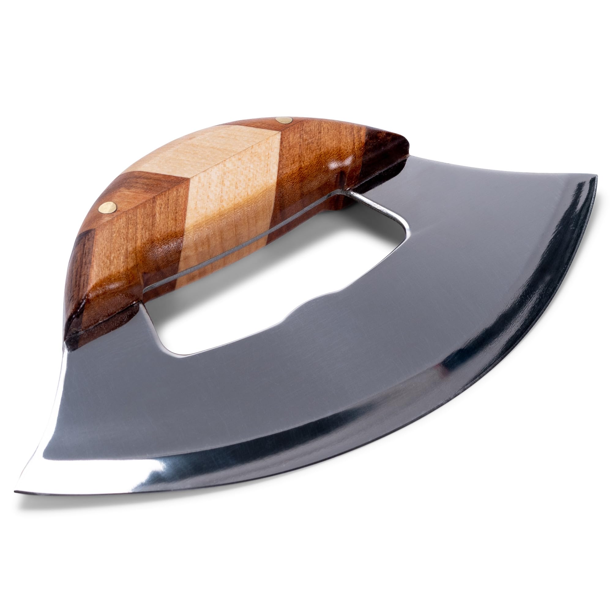 Elanze Designs 270 Wooden Handle Brown 6.5 Inch Wood and Stainless Steel Ulu Knife