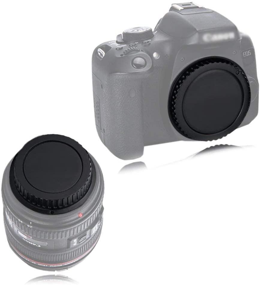 Camera Body Cover & Rear Lens Cap Compatible with Canon Rebel T8 T8i T7 SL3 SL2 SL1 90D 80D 7D 4000D 3000D 2000D w/EF EF-S Lens, 2 Packs