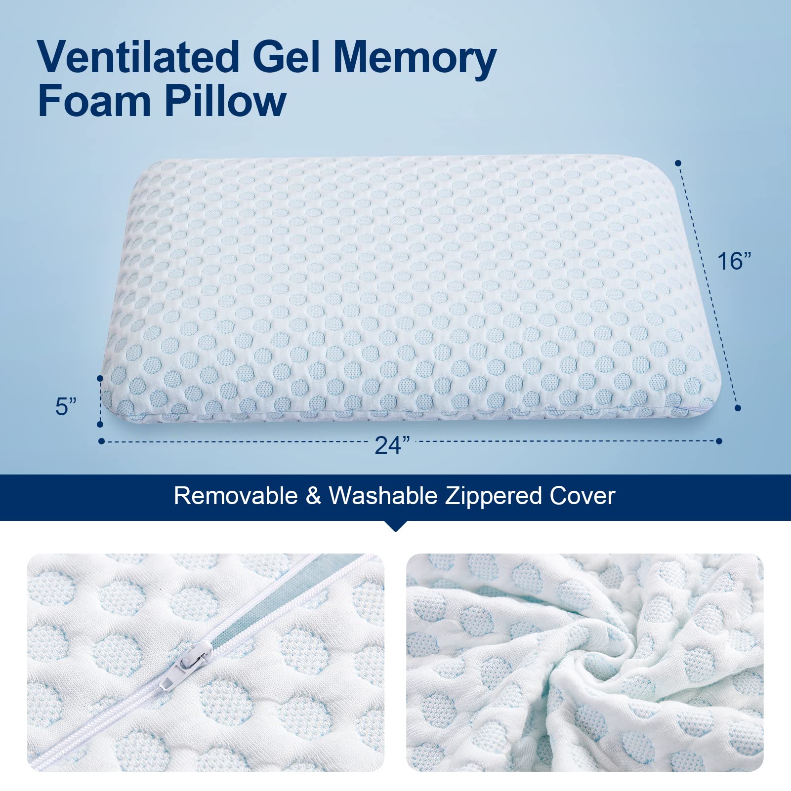 Memory Foam Pillows Side Sleeper Pillow Neck for Pain Relief Medium Firm Tempurpedic Back Stomach Sleepers Sutera with Washable Cover, Standard Size
