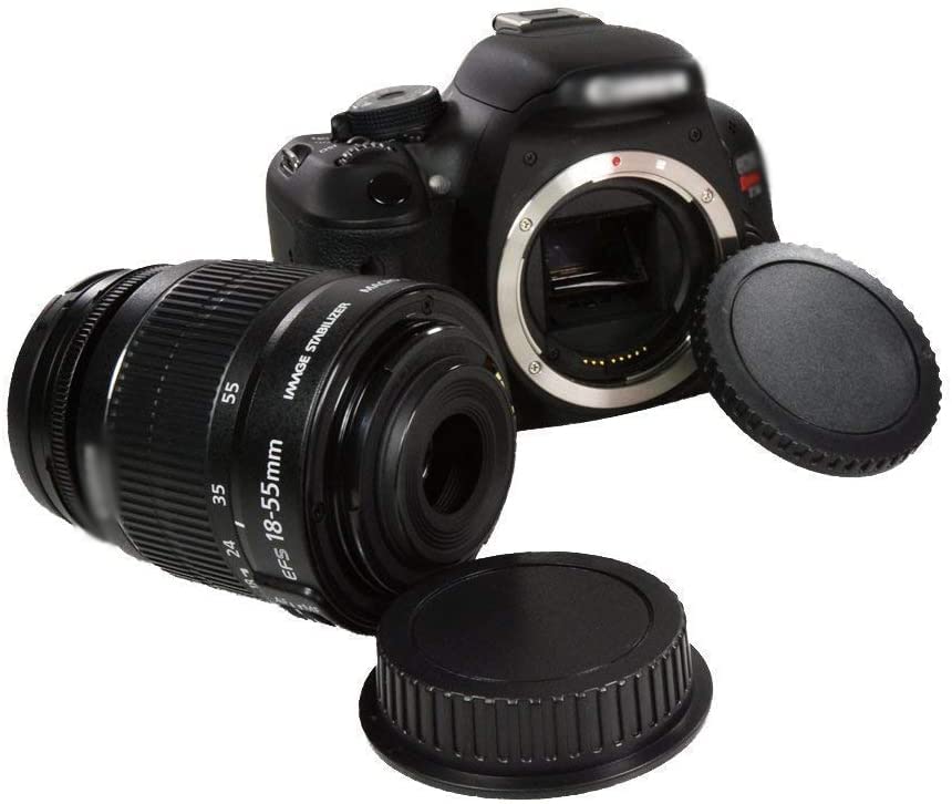 Camera Body Cover & Rear Lens Cap Compatible with Canon Rebel T8 T8i T7 SL3 SL2 SL1 90D 80D 7D 4000D 3000D 2000D w/EF EF-S Lens, 2 Packs