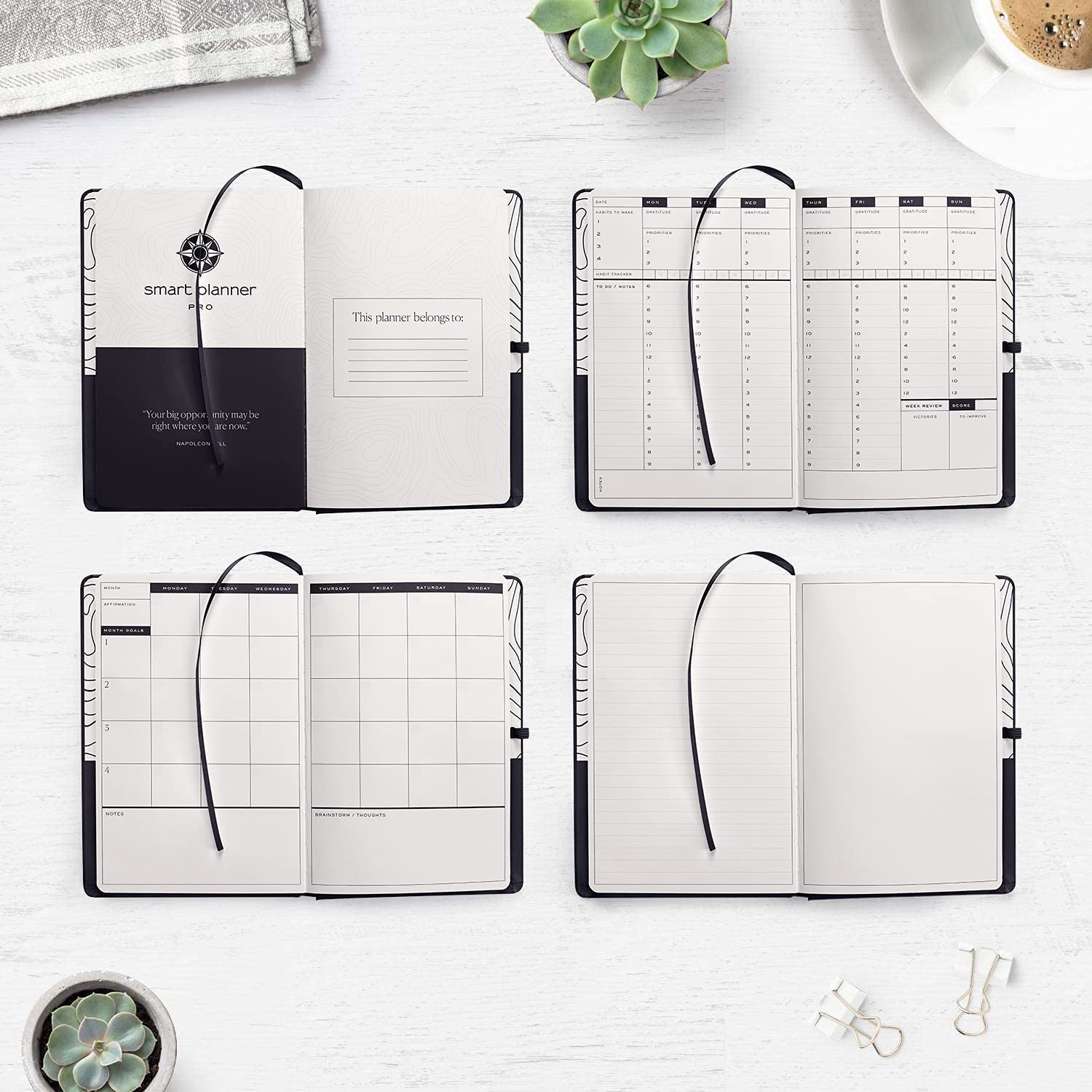 Smart Planner Pro β Small 8.6 x 5.7 inches (A5) β Undated Agenda Daily Planner β Tested & Proven to Achieve Goals & Increase Productivity, Time Management & Happiness with Weekly, Monthly, Gratitude Sections, Back Pocket (Black)