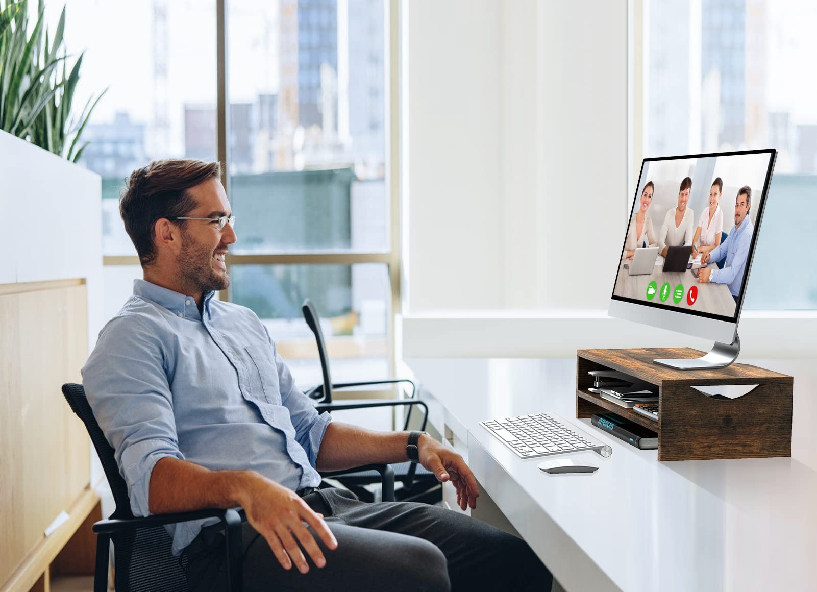 Zimilar Monitor Stand Riser, 2 Tiers Laptop Computer Monitor Riser for PC Screen, iMac, Desktop Wooden Screen Monitor Stand Riser with Storage Organizer for Home Office