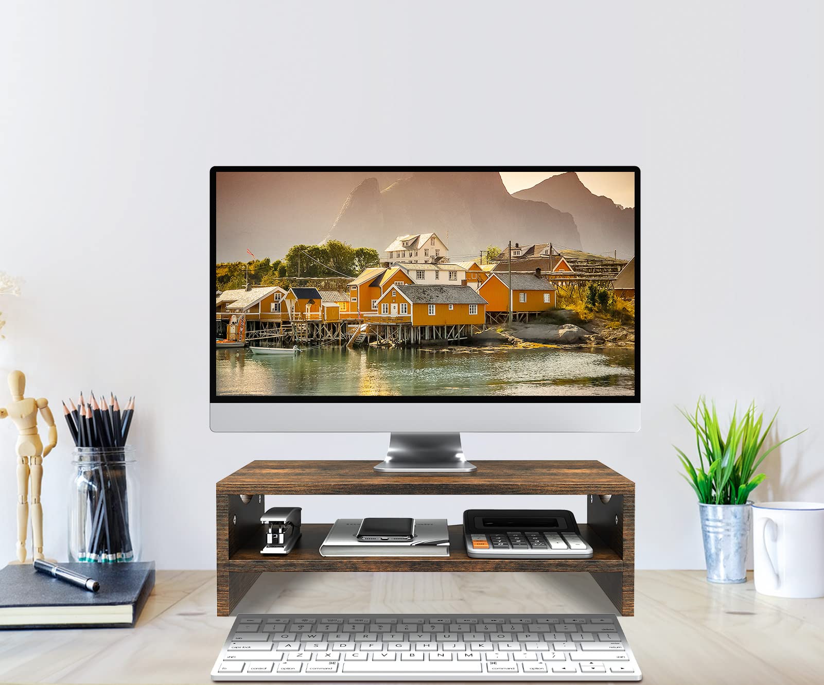 Zimilar Monitor Stand Riser, 2 Tiers Laptop Computer Monitor Riser for PC Screen, iMac, Desktop Wooden Screen Monitor Stand Riser with Storage Organizer for Home Office