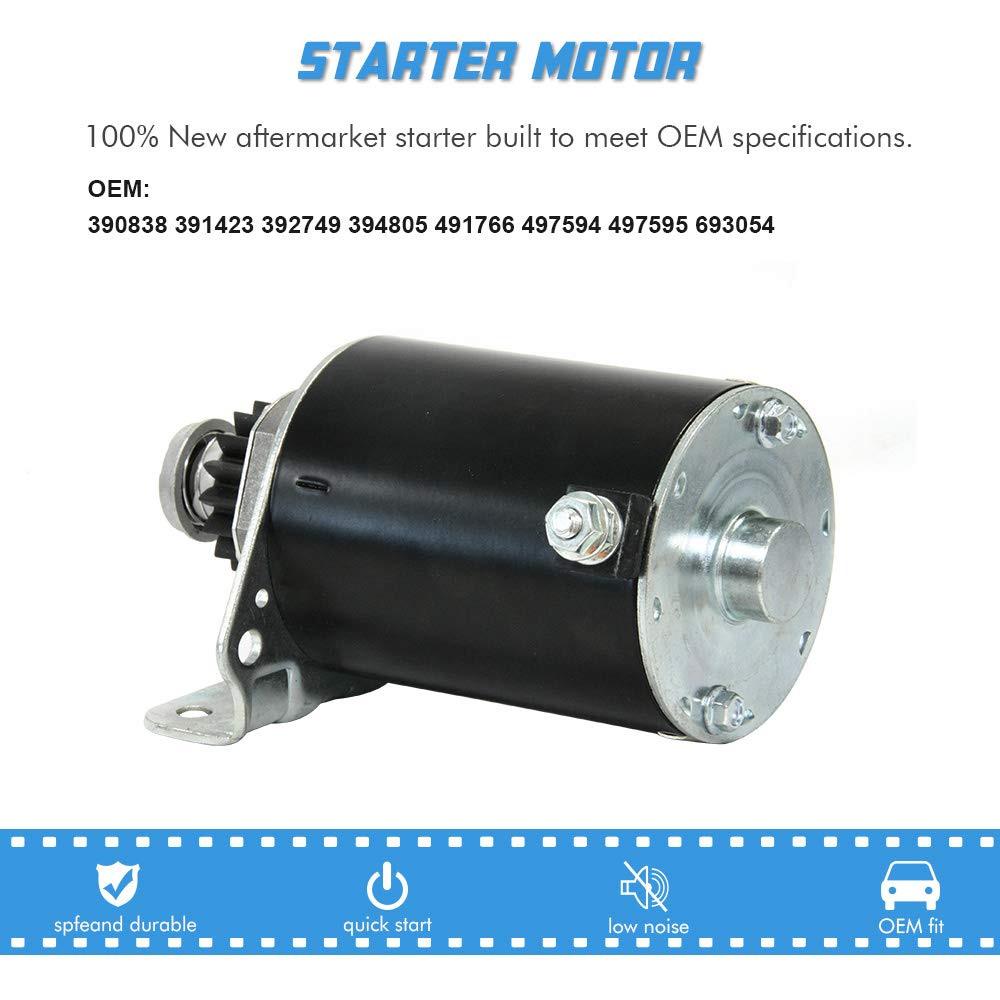 16 Teeth Briggs and Stratton Starter Motor Replacement for Briggs 390838 497594 497595 5-22 HP 5742 /John Deere AM122337, AM37352, AM39137, LG497595, MIU13772, SE501880 /Briggs 391423, 392749