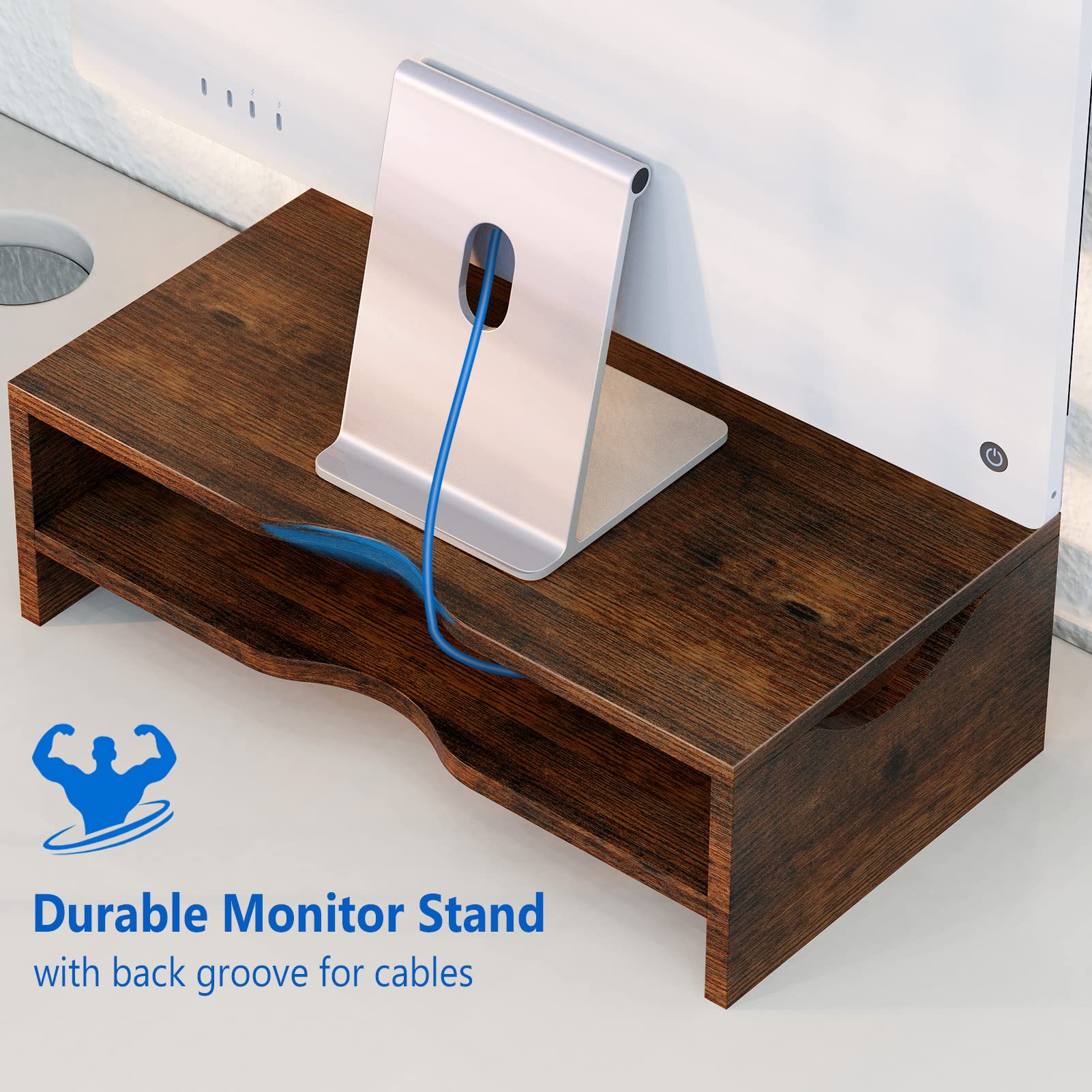 Zimilar Monitor Stand Riser, 2 Tiers Laptop Computer Monitor Riser for PC Screen, iMac, Desktop Wooden Screen Monitor Stand Riser with Storage Organizer for Home Office