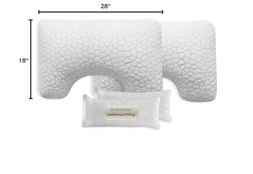 Pharmedoc Adjustable Shredded Memory Foam Curved Pillow - Side Sleeper - Deep Center - Neck Pillow for Pain Relief (Queen Bed Pillow 2 Pack)