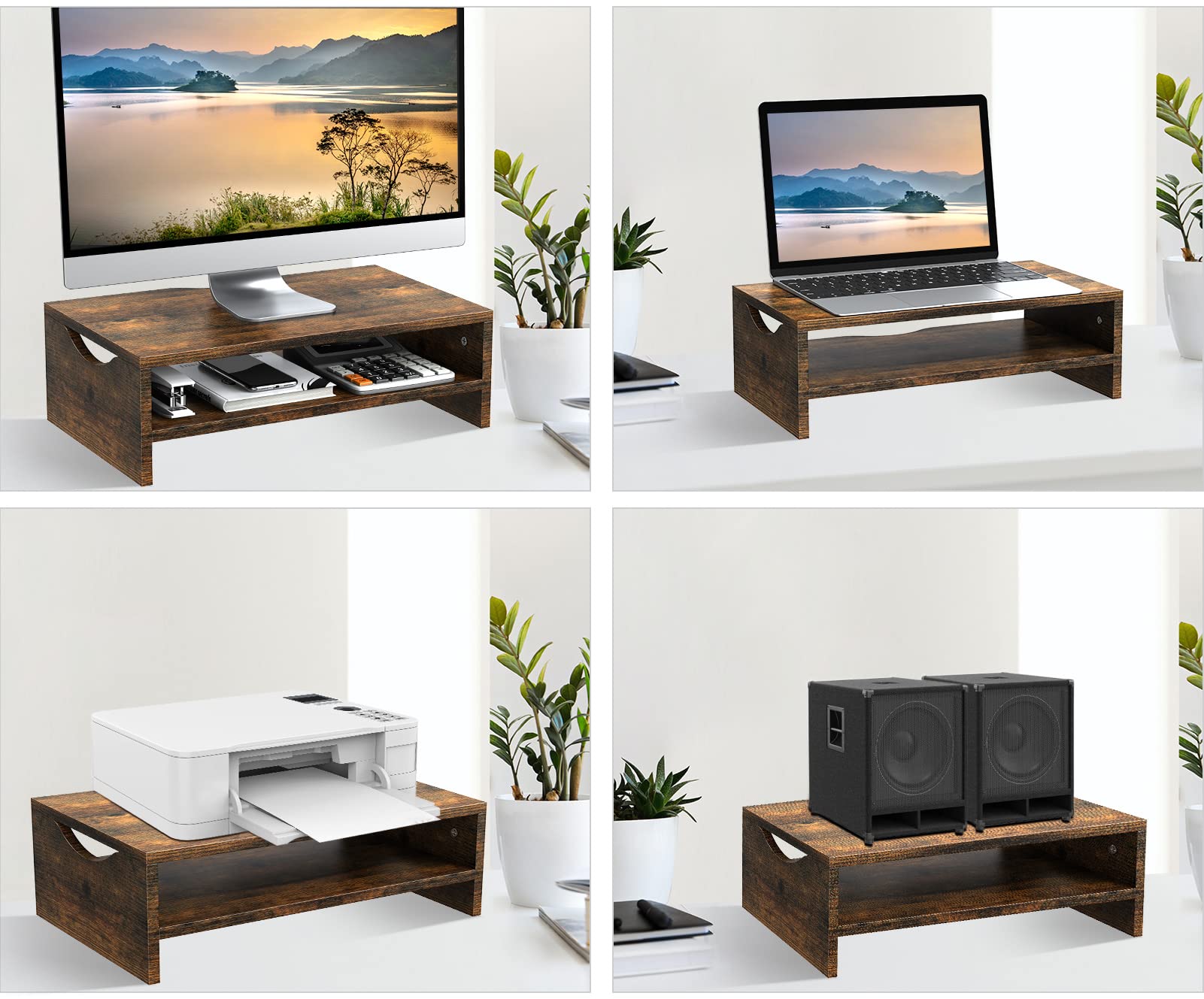 Zimilar Monitor Stand Riser, 2 Tiers Laptop Computer Monitor Riser for PC Screen, iMac, Desktop Wooden Screen Monitor Stand Riser with Storage Organizer for Home Office