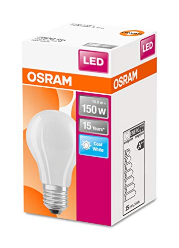 OSRAM LED lamp / Base: E27 / Cool White / 4000 K / 15 W / Replacement for 150 W Incandescent Bulb / LED Retrofit Classic A [Energy Efficiency Class A++] / Pack of 10