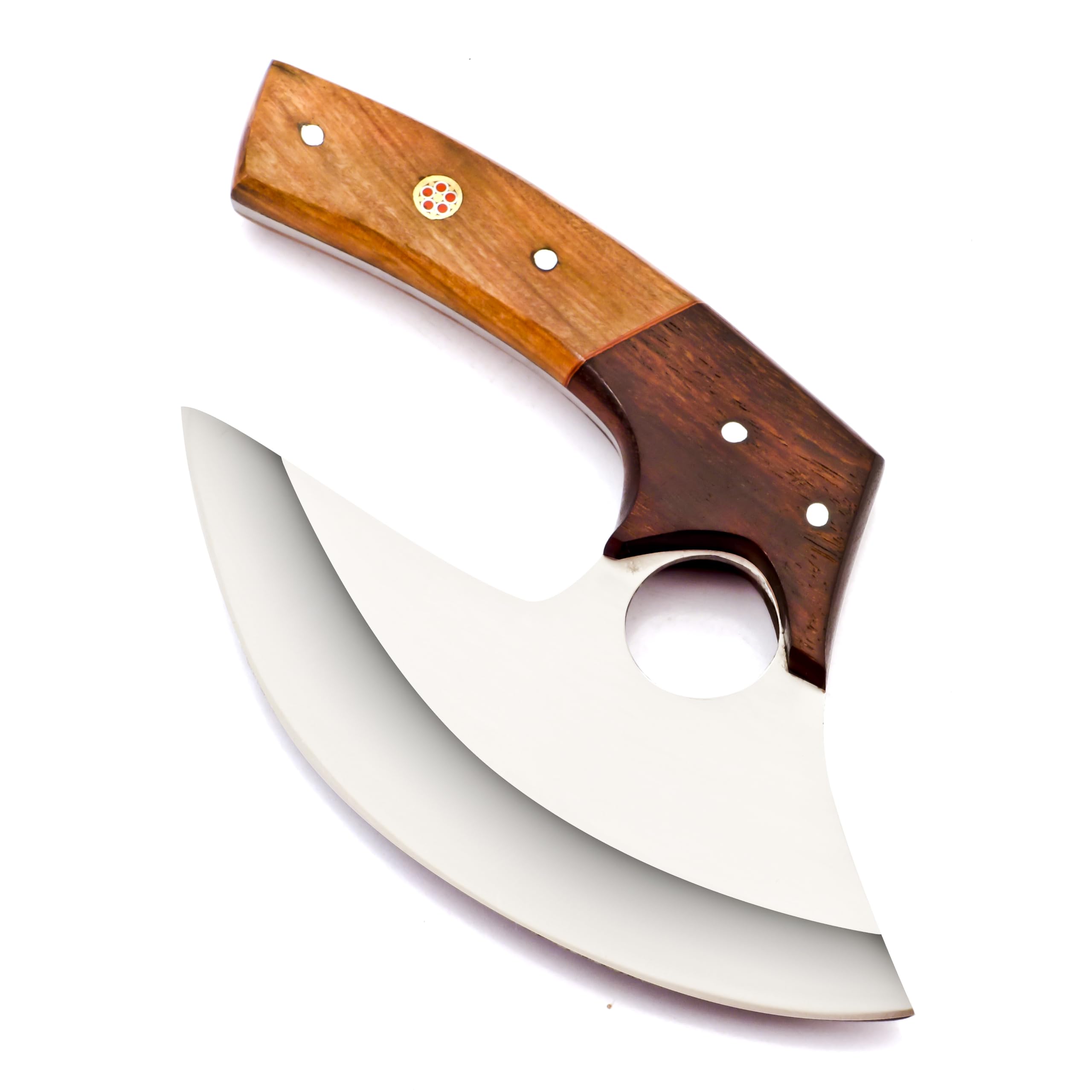 Damascus Steel UK-9002 Handmade J2 Stainless Steel ULLU Knive -Beautiful Olive & Rose Wood Handle