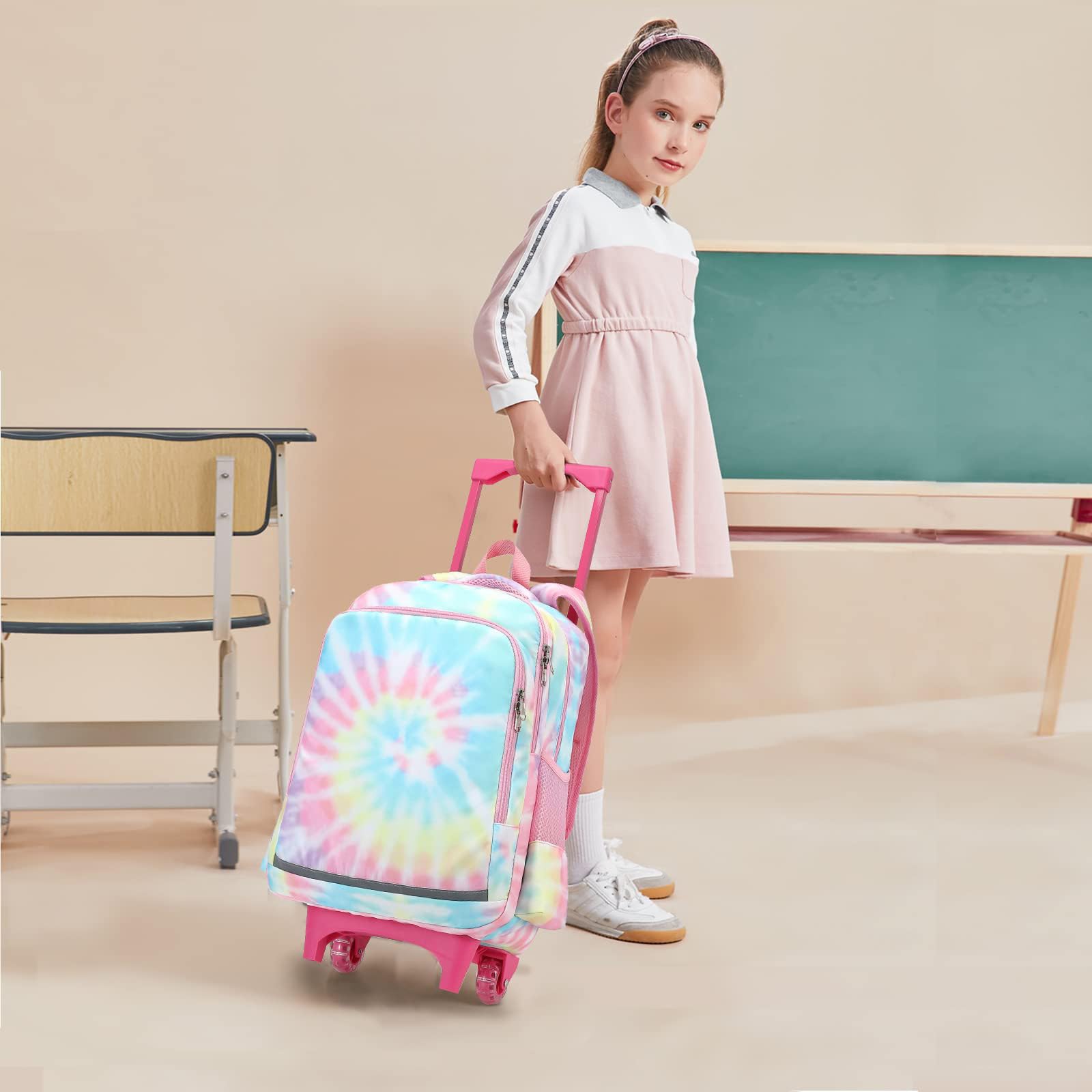 CAMTOP Rolling Backpack With Matching Lunch Bag Kids Luggage Carry On Girls Boys School Bookbags Wheeled Backpack Set