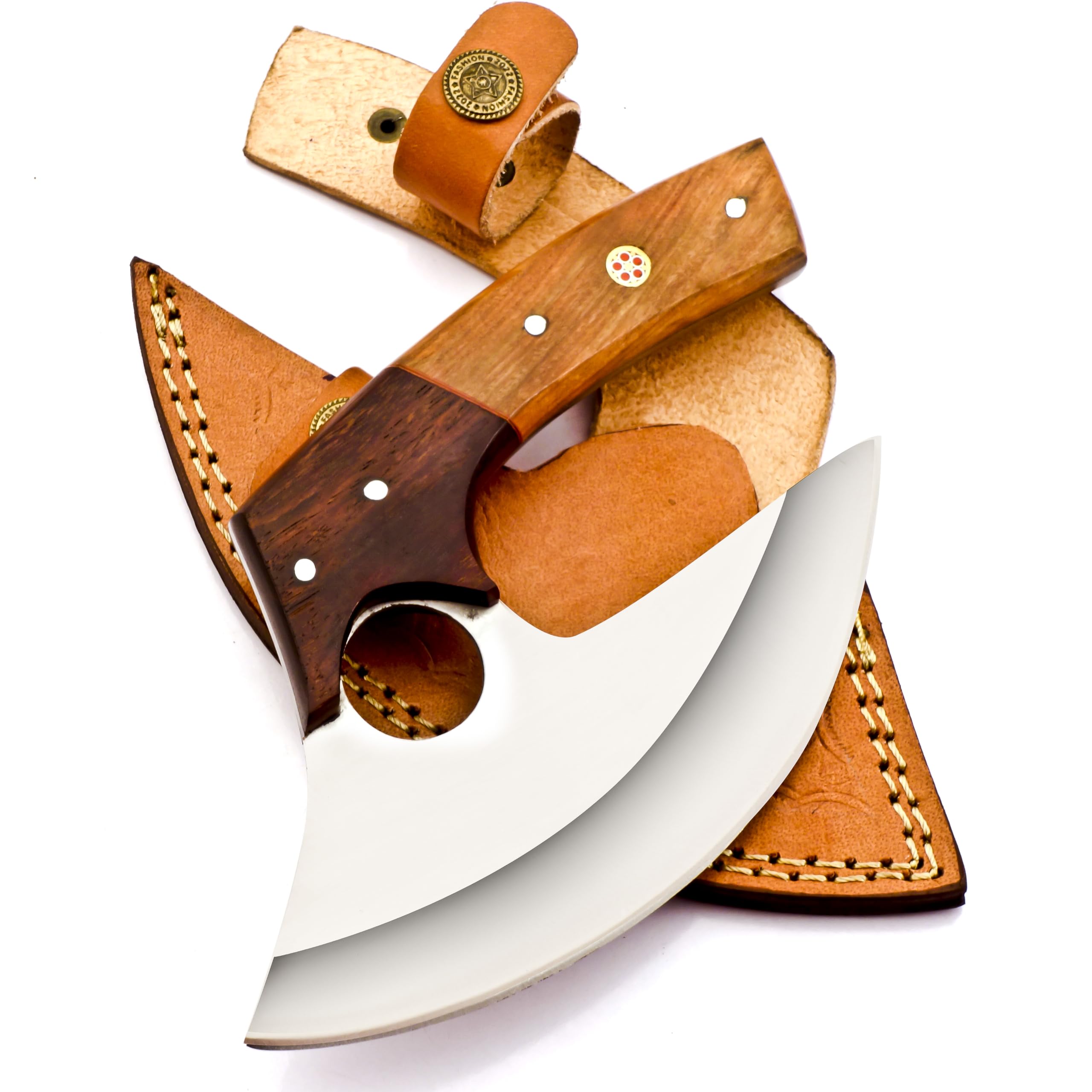 Damascus Steel UK-9002 Handmade J2 Stainless Steel ULLU Knive -Beautiful Olive & Rose Wood Handle