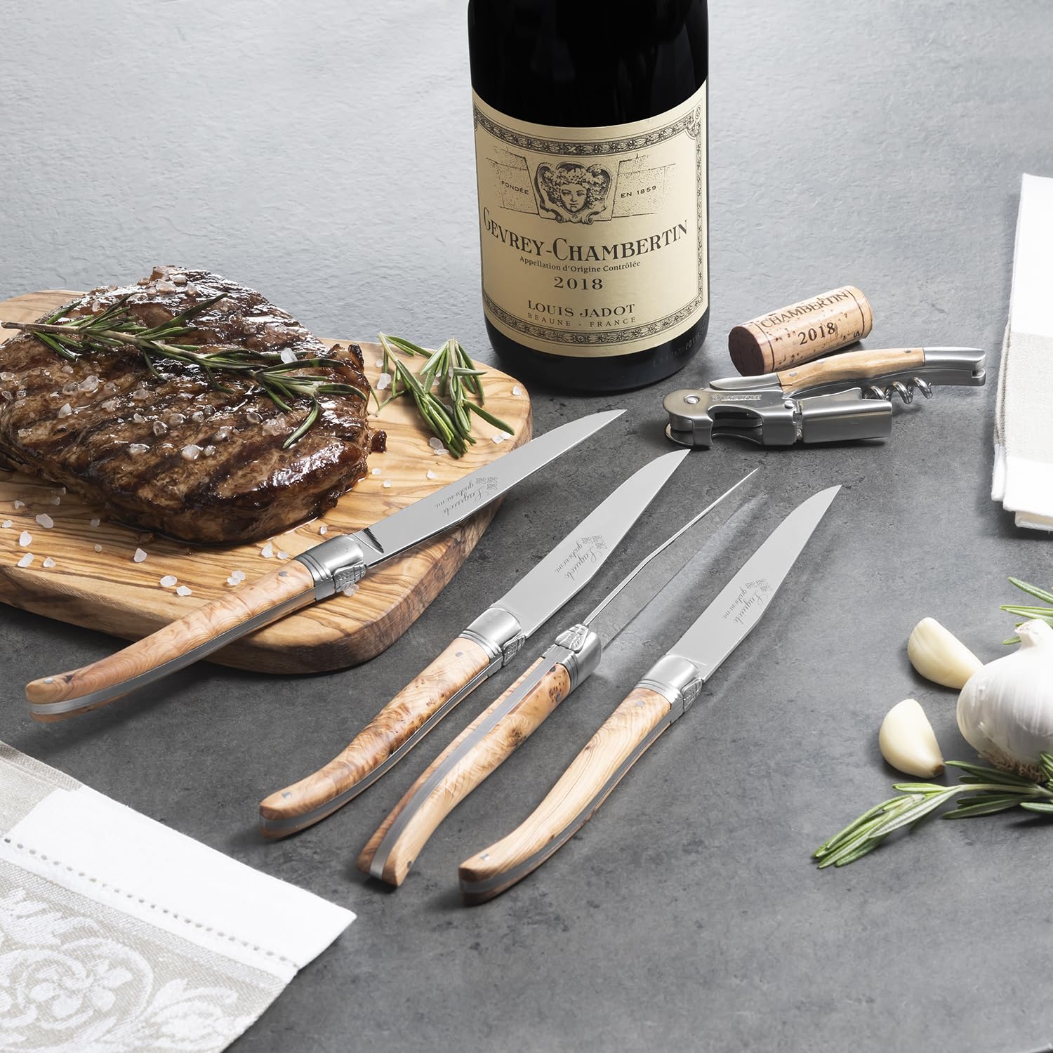 AU NAIN Laguiole Set of 4 Steak Knives with Juniper Wood Handles