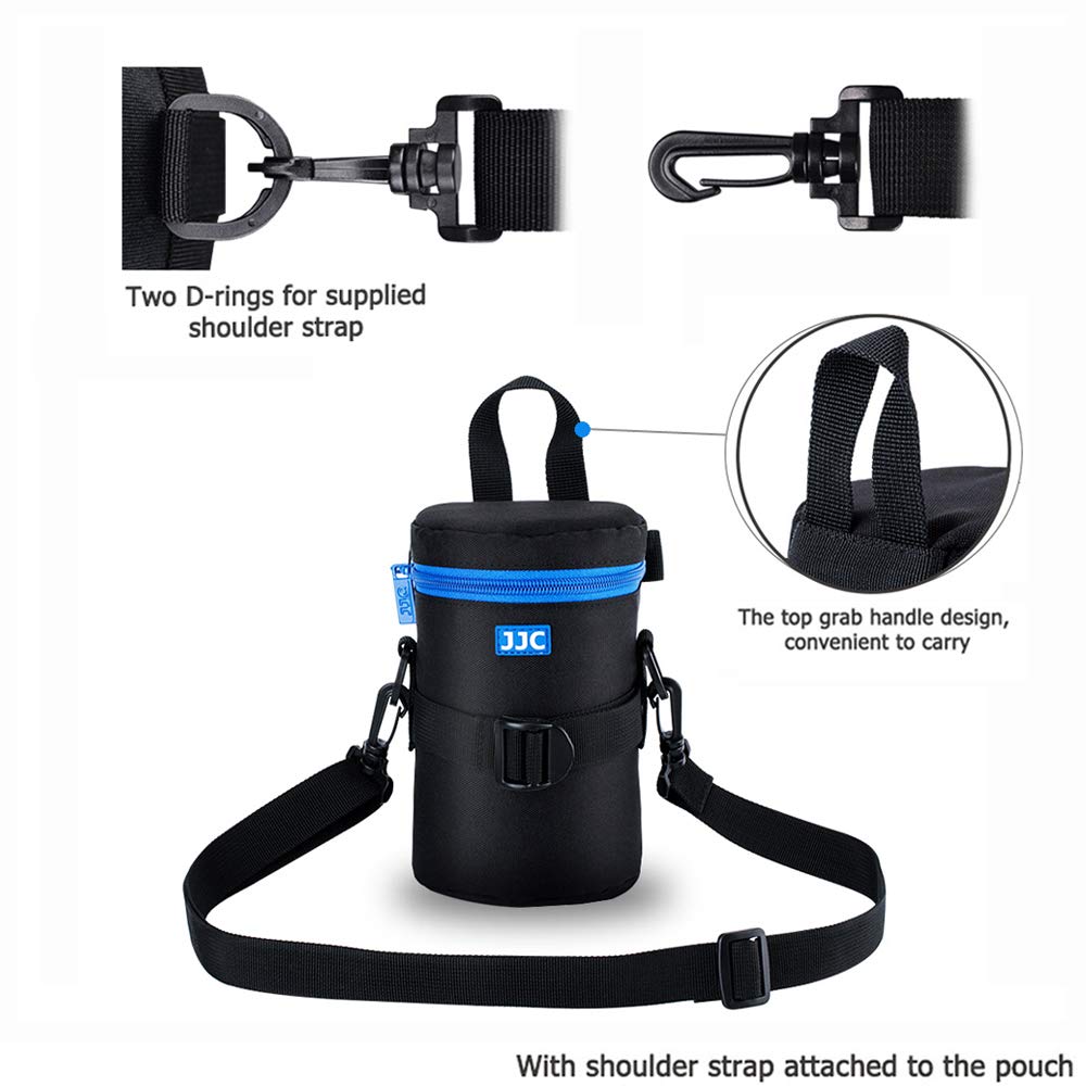 JJC Camera Lens Pouch Case for Canon RF 85mm EF-S 55-250mm EF 24-70mm Nikon Nikkor AF 70-300mm & More, Zipper Polyester Lens Protective Bag Interior Size 3.1x6.1β