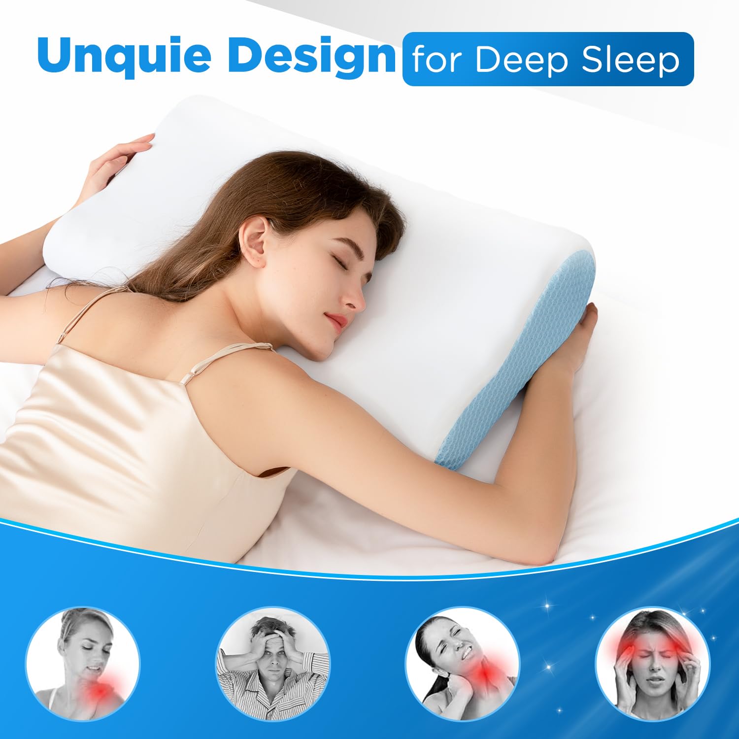 Cooling Neck Memory Foam Contour Pillow Bed Pillow for Sleeping, Cervical Memory Foam Pillows for Neck and Shoulder Pain Relief, Orthopedic Cervical Pillow for Side Back Stomach Sleeper Washable Cover