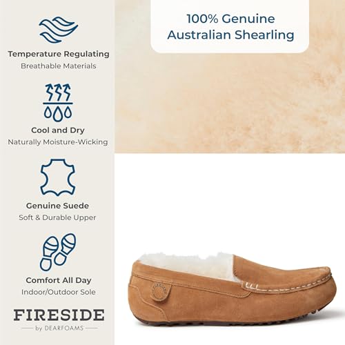 Dearfoams Women's Fireside Water Resistant Indoor/Outdoor Genuine Shearling Mel Moccasin Slipper, Wide Widths