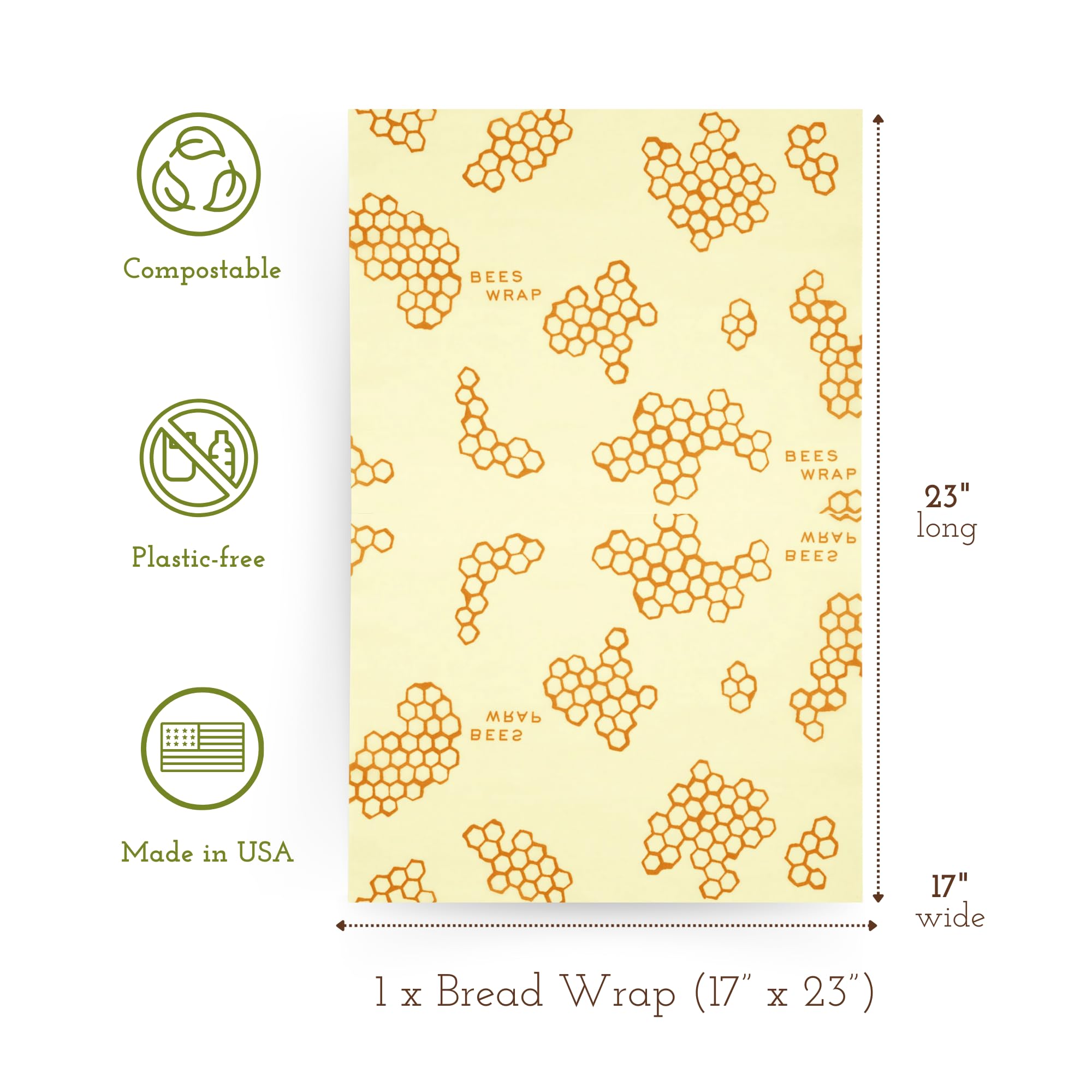 Bee's Wrap - Large Bread Wrap - Made in the USA with Certified Organic Cotton - Plastic and Silicone Free - Reusable Eco Friendly Beeswax Food Wraps