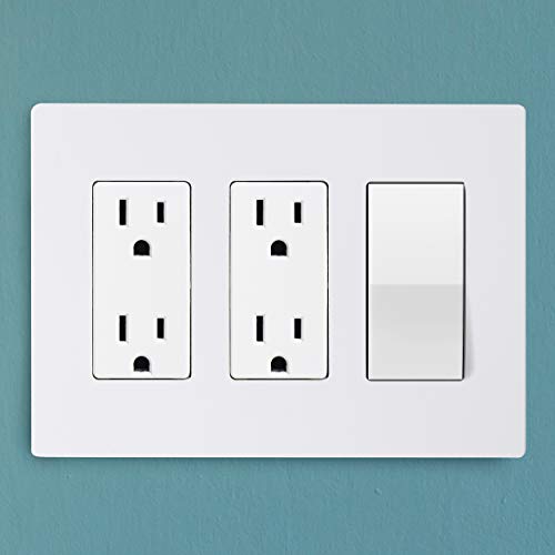 Bates- Screwless Decorator Wall Plates, Three Gang Switch Plate Covers, 3 Pack, Screwless Wall Plates 3 Gang, White Switch Plate Covers, Switch Cover Plate, Wall Switch Cover, Electrical Outlet Cover