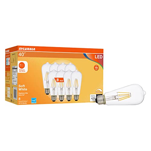Sylvania Reduced Eye Strain ST19 LED Light Bulb, 40W = 5W, 13 Year, Dimmable, Clear, 2700K, Soft White - 8 Pack (41235)